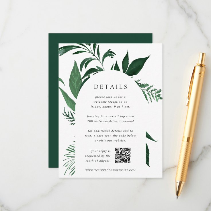 Wild Forest Botanical QR Code Wedding Details Enclosure Card | Zazzle