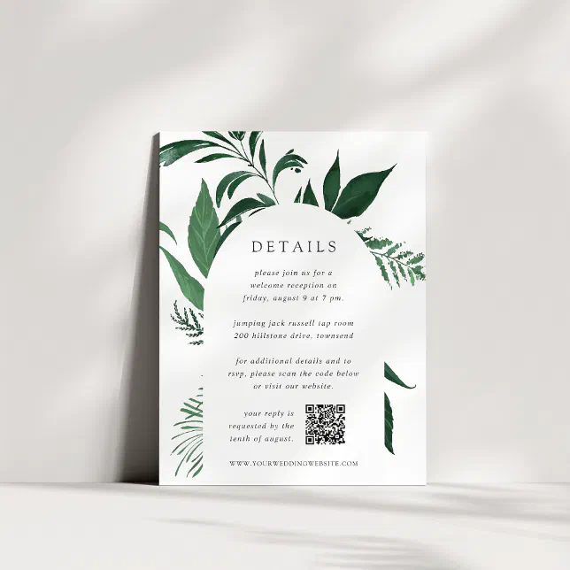 Wild Forest Botanical QR Code Wedding Details Enclosure Card | Zazzle