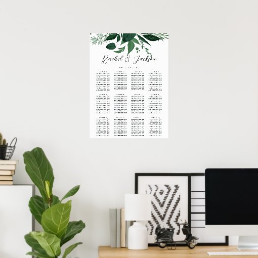 Wild Forest Green Botanical Wedding Seating Chart | Zazzle
