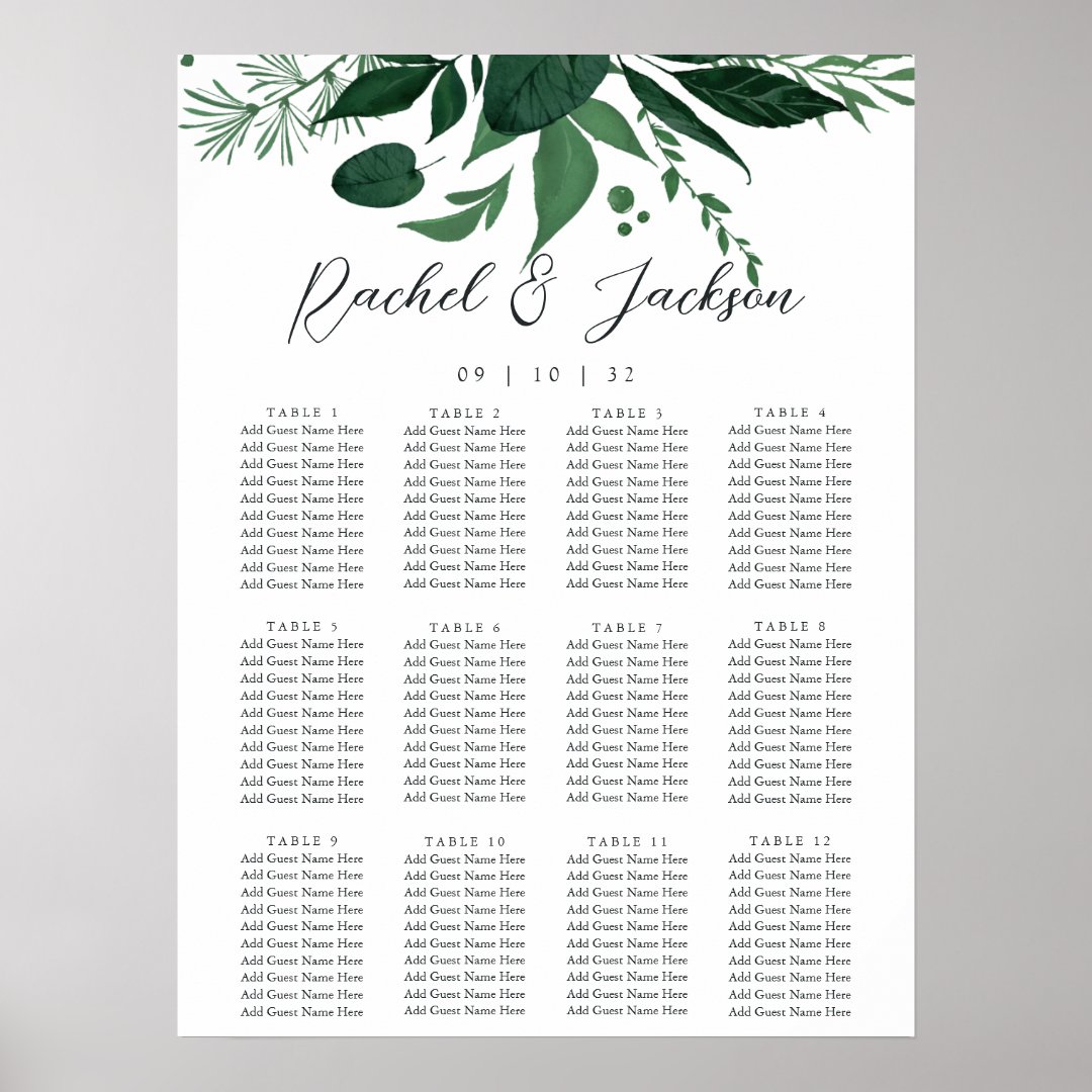 Wild Forest Green Botanical Wedding Seating Chart | Zazzle