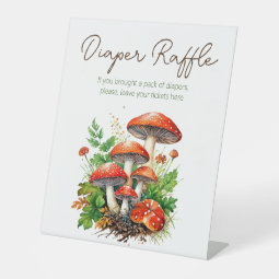 Wild forest mushrooms baby shower diaper raffle pedestal sign | Zazzle