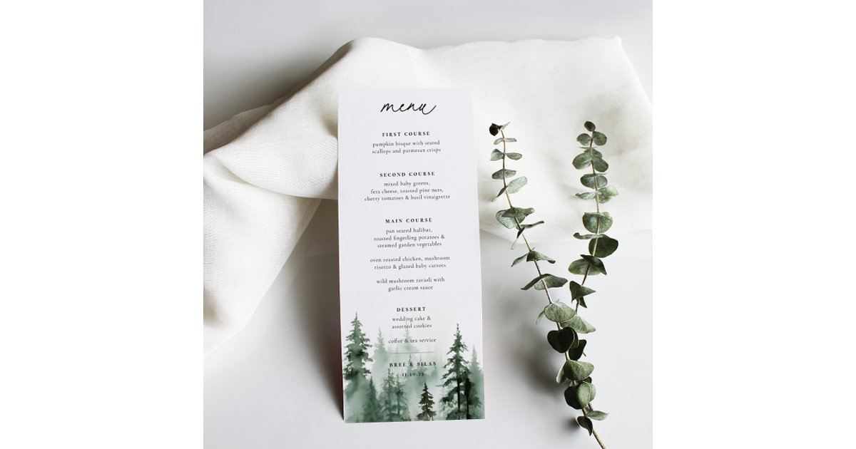 Wild Forest Pines Wedding Menu | Zazzle