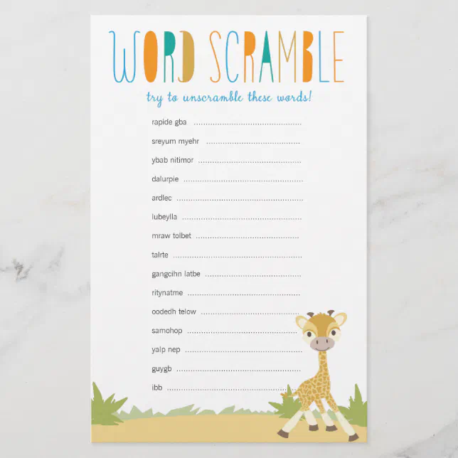 Wild Giraffe Baby Word Scramble Game - Blue | Zazzle