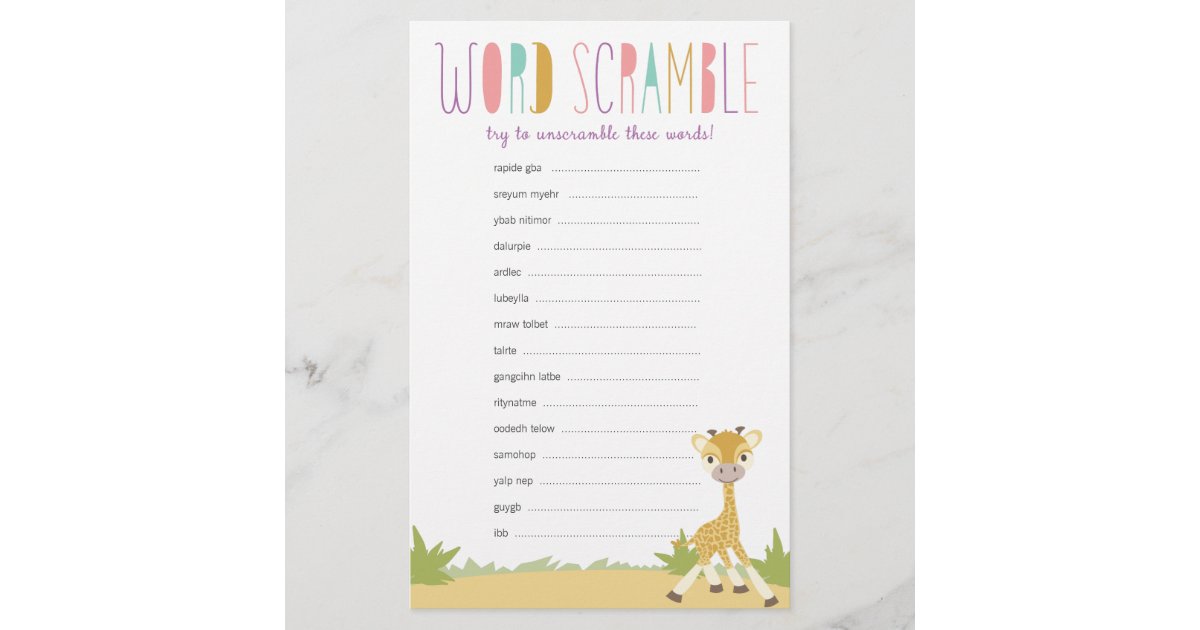 Wild Giraffe Baby Word Scramble Game - Purple | Zazzle