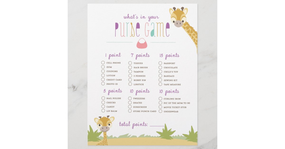 Wild Giraffe What's in Your Purse? Game | Zazzle