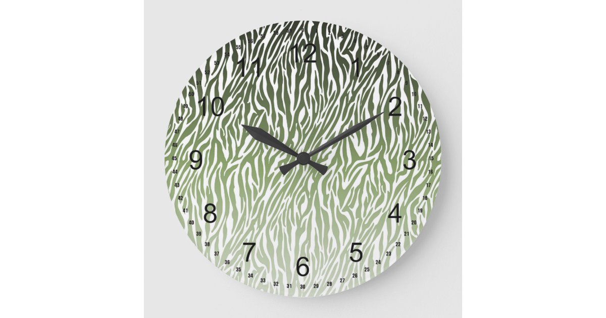 Wild Green Zebra Print Ombre Large Clock | Zazzle