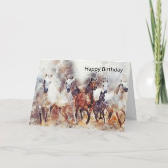 Wild Horses Watercolor Artwork Birthday Card | Zazzle