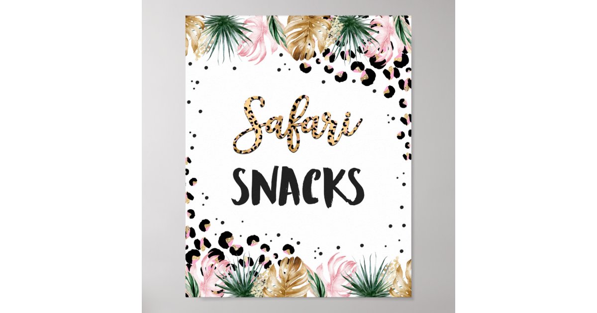 Wild Leopard Print Safari Snacks Birthday Sign | Zazzle