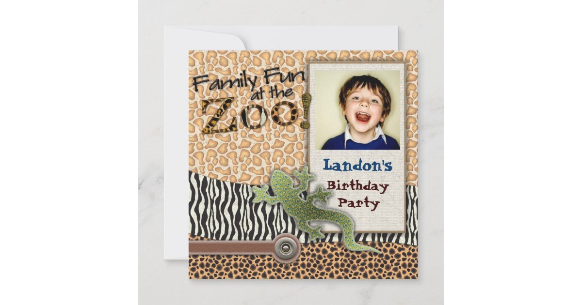 Wild Lizzard Safari Zoo Birthday Photo Invitation | Zazzle