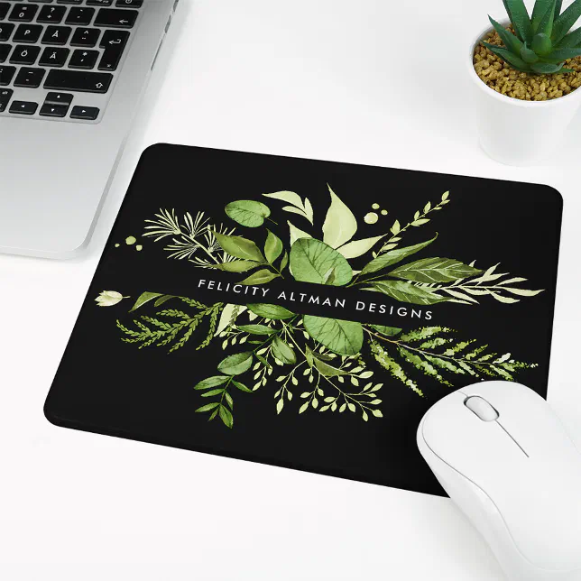 Wild Meadow | Black & Green Botanical Personalized Mouse Pad | Zazzle