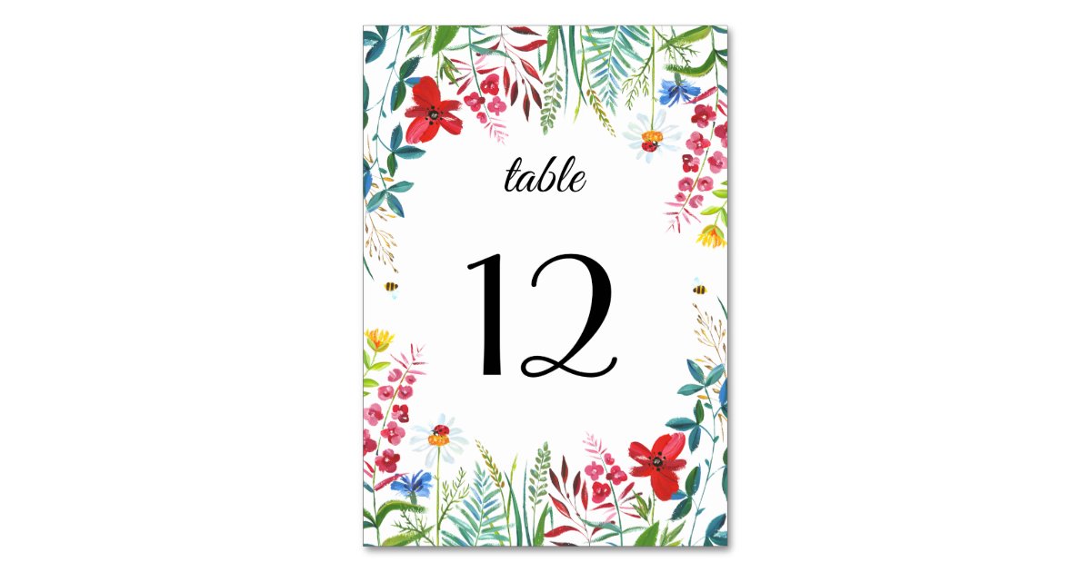 Wild Meadow | Wildflowers Wedding Table Numbers | Zazzle