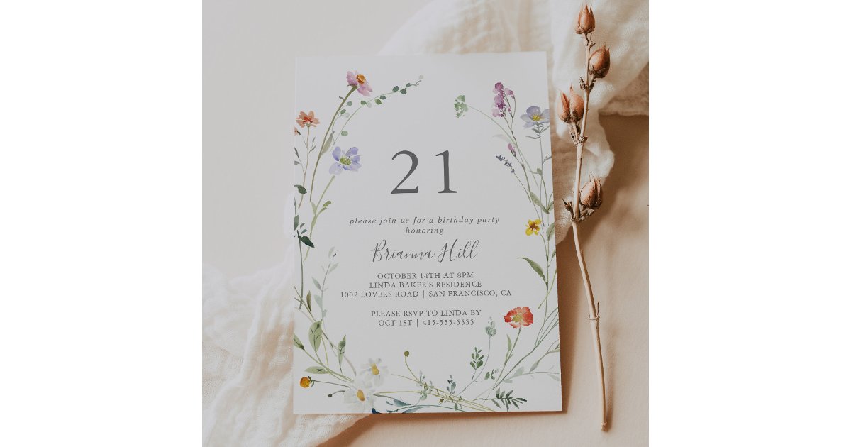 Wild Multicolor Floral 21st Birthday Party Invitation | Zazzle