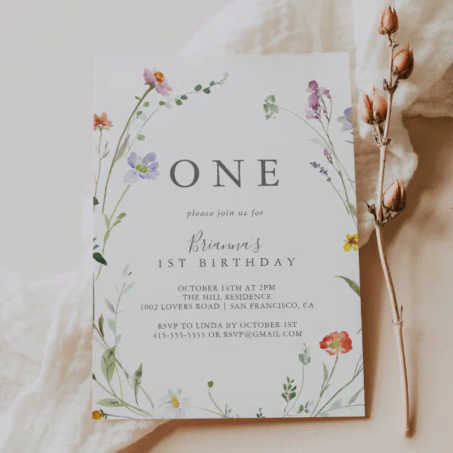Wild Multicolor Floral First Birthday Party Invitation | Zazzle