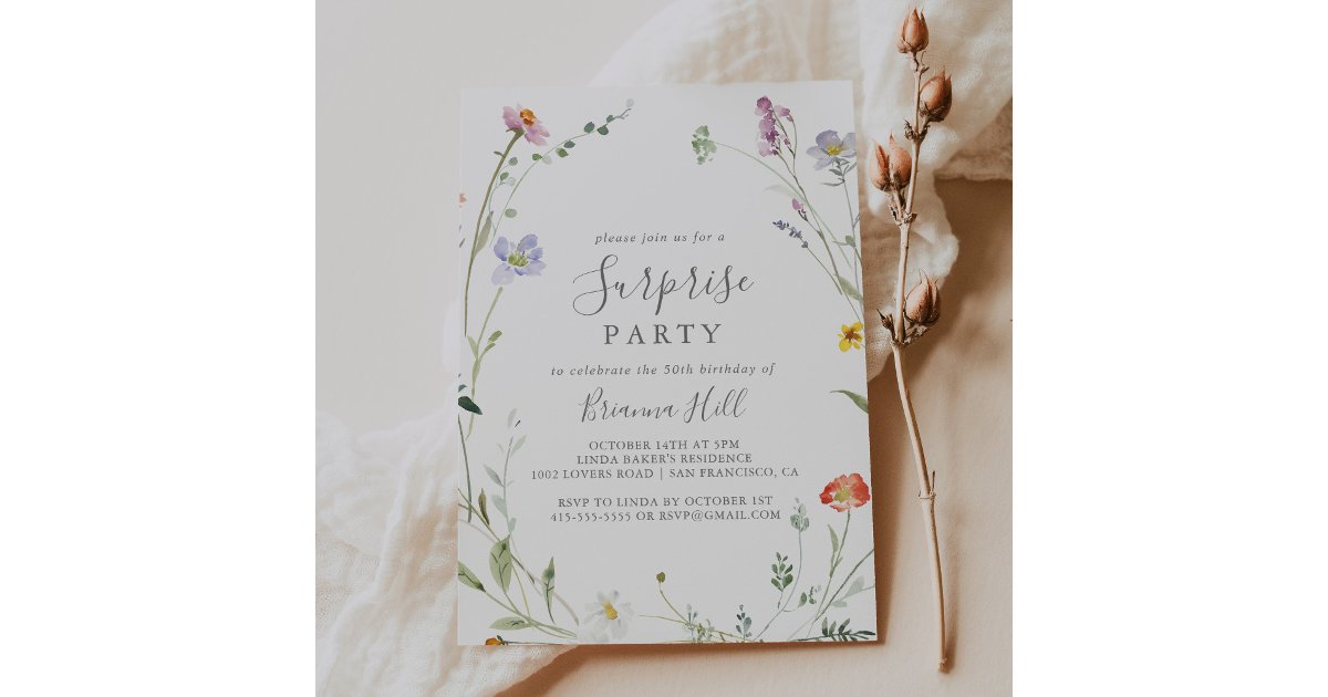 Wild Multicolor Floral Surprise Party Invitation | Zazzle