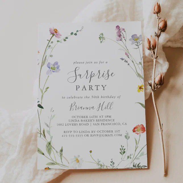 Wild Multicolor Floral Surprise Party Invitation | Zazzle
