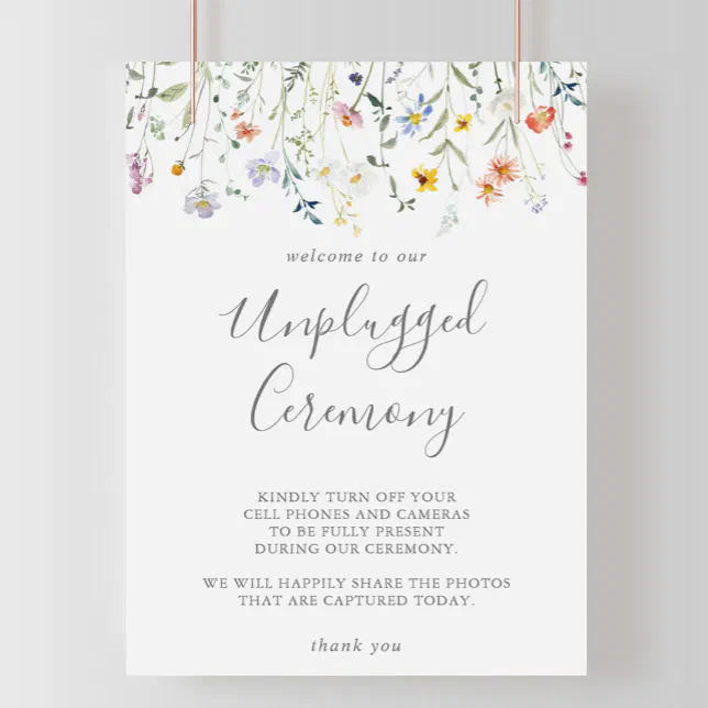 Wild Multicolor Floral Unplugged Ceremony Sign | Zazzle