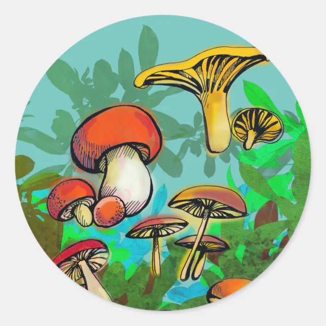 Wild mushrooms classic round sticker | Zazzle