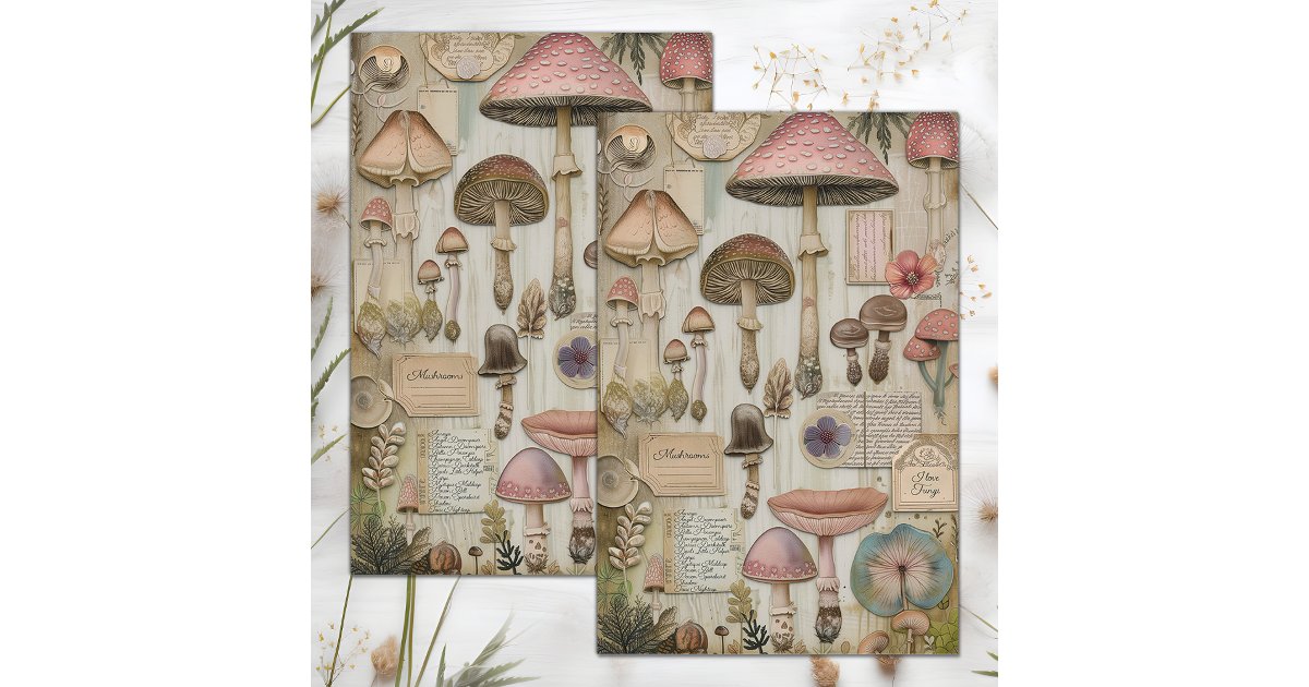 WILD MUSHROOMS POSTER DECOUPAGE TISSUE PAPER | Zazzle