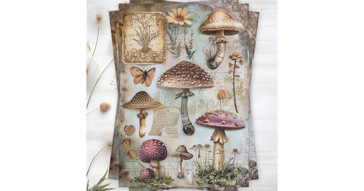 WILD MUSHROOMS POSTER DECOUPAGE TISSUE PAPER | Zazzle