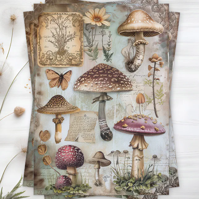 WILD MUSHROOMS POSTER DECOUPAGE TISSUE PAPER | Zazzle