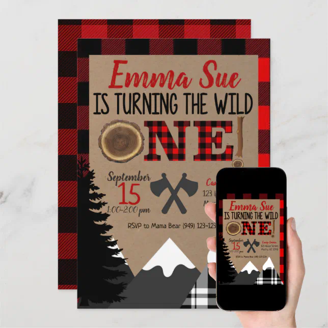 Wild One 1st Birthday Flannel Lumberjack Birthday Invitation | Zazzle