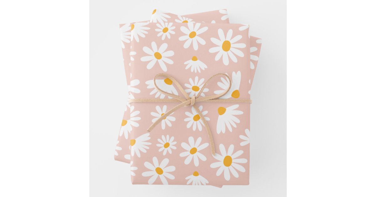 Wild One 1st Birthday Party Boho Blush Pink Daisy Wrapping Paper Sheets ...