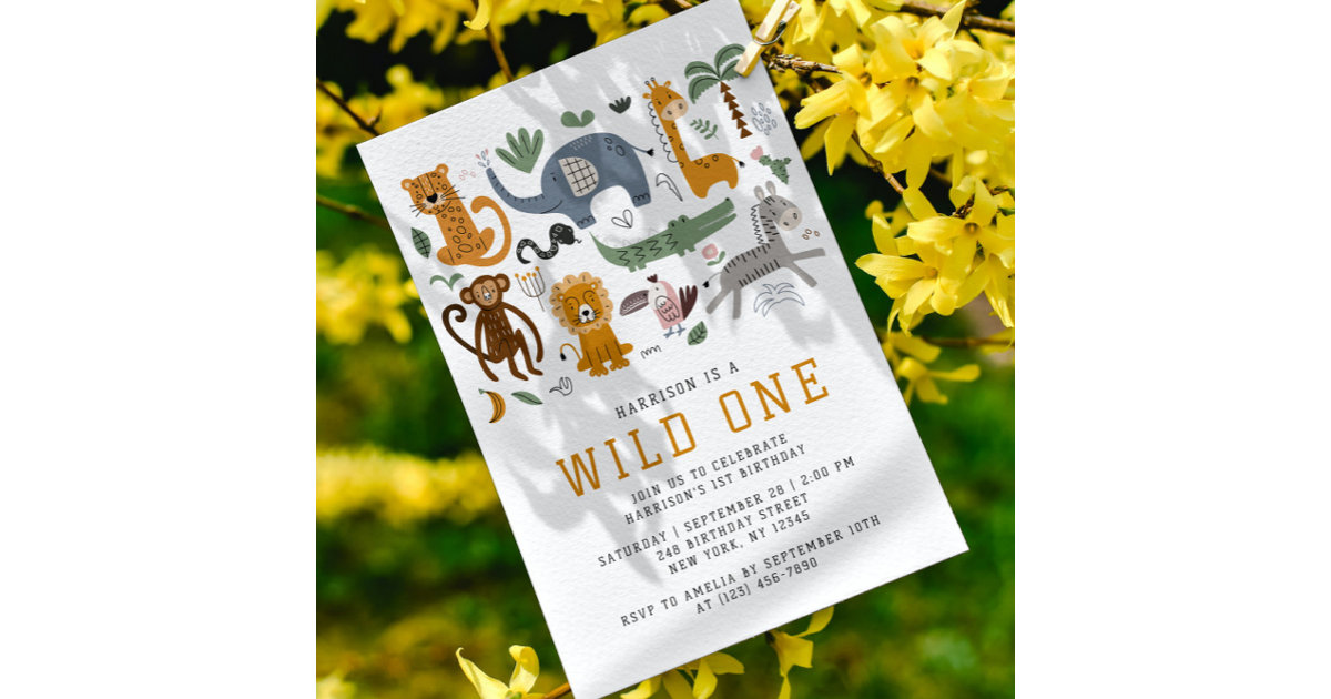 Wild One 1st Birthday Safari Animals Cute Kids Invitation | Zazzle