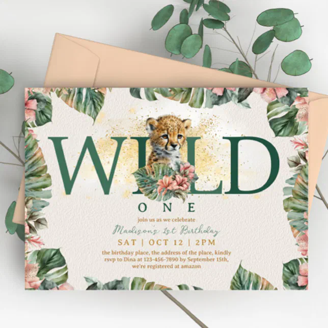 Wild One Animal Guepard Baby Boy 1st Birthday Invitation | Zazzle