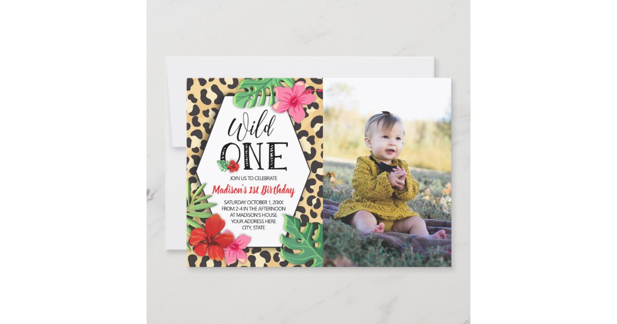 Wild One Animal Print Girls First Birthday Photo Invitation | Zazzle