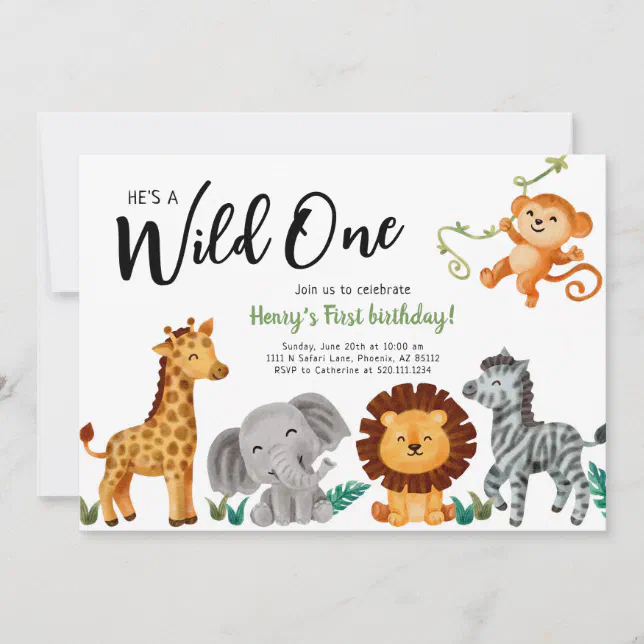 Wild One Animals 1st Birthday Party Invitation | Zazzle