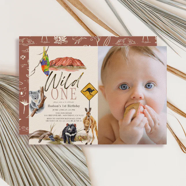 Wild One Australian Animals Photo 1st Birthday Invitation | Zazzle