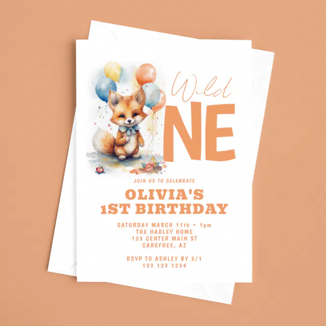 Wild One Baby Fox 1st Birthday Invitation | Zazzle