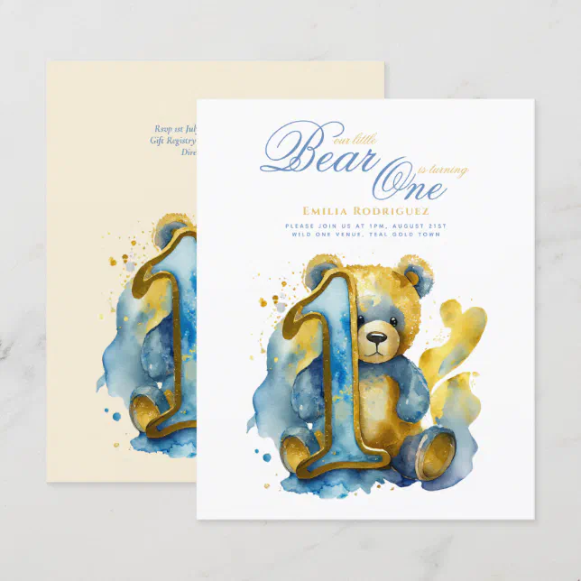 Wild One Bear 1st Birthday (or EDIT AGE) Teal Gold | Zazzle