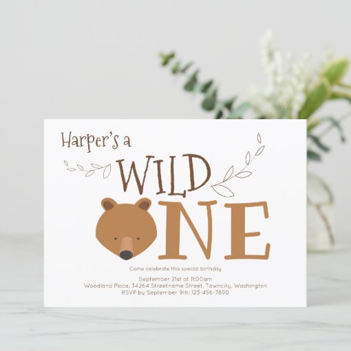 Wild One Bear Animal First Birthday Invitation | Zazzle