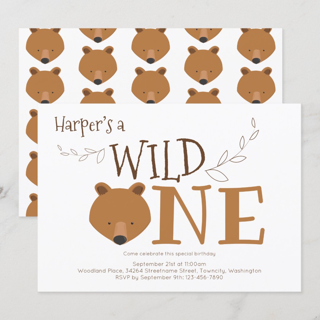 Wild One Bear Animal First Birthday Invitation | Zazzle