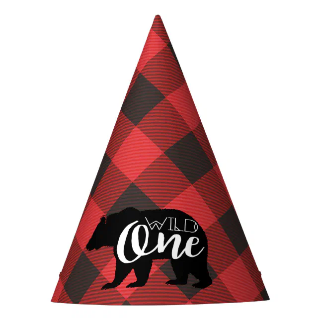 Wild One Bear | Flannel First Birthday Party Hat | Zazzle