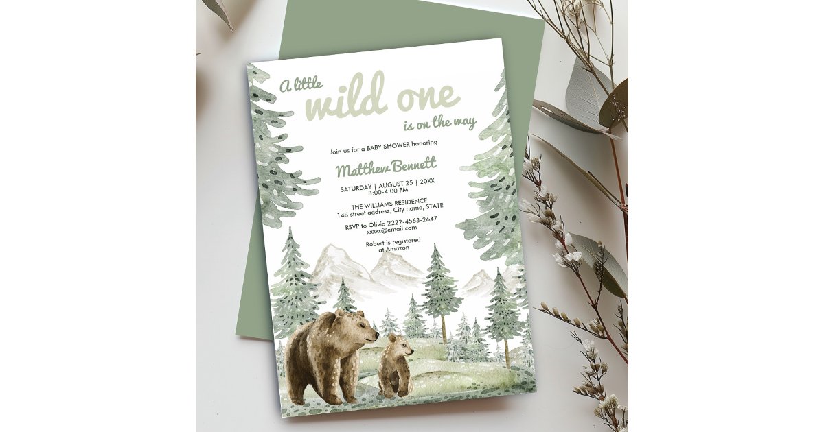 Wild One Bear Forest Baby Shower invitation | Zazzle