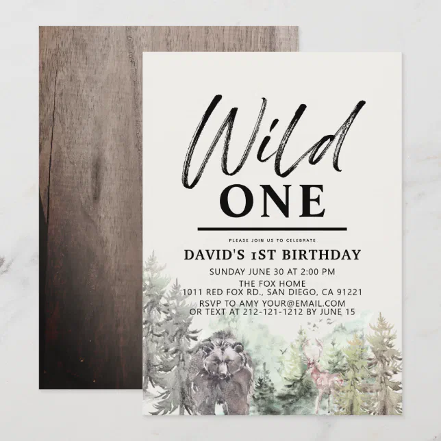Wild One Bear Forest Mountain Boy 1st Birthday Invitation | Zazzle