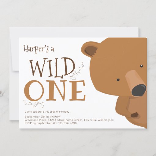 Wild One Bear Looking First Birthday Invitation | Zazzle