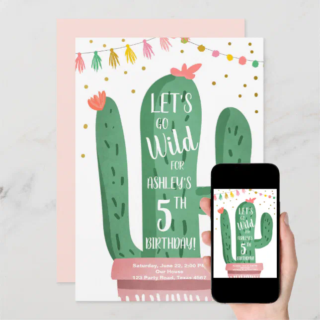Wild One Birthday Cactus Fiesta Let's Go Wild Invitation | Zazzle