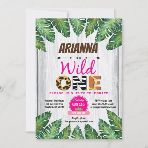 Wild One birthday invitation. Girl jungle theme Invitation | Zazzle