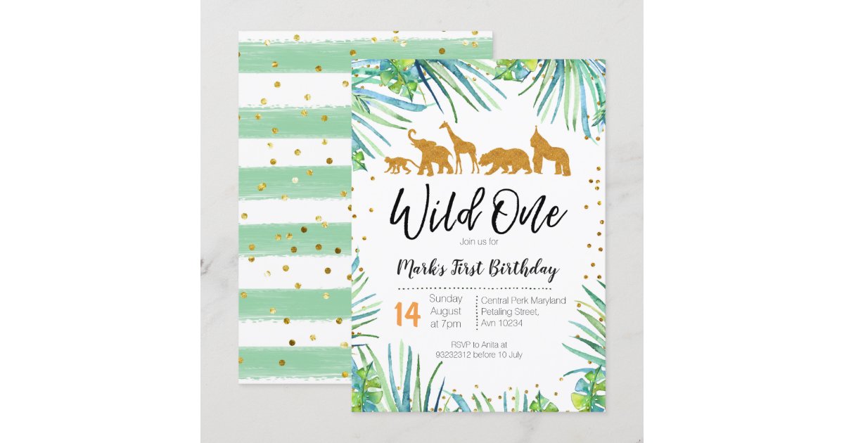 Wild One Birthday Invitation Jungle Animals Party | Zazzle