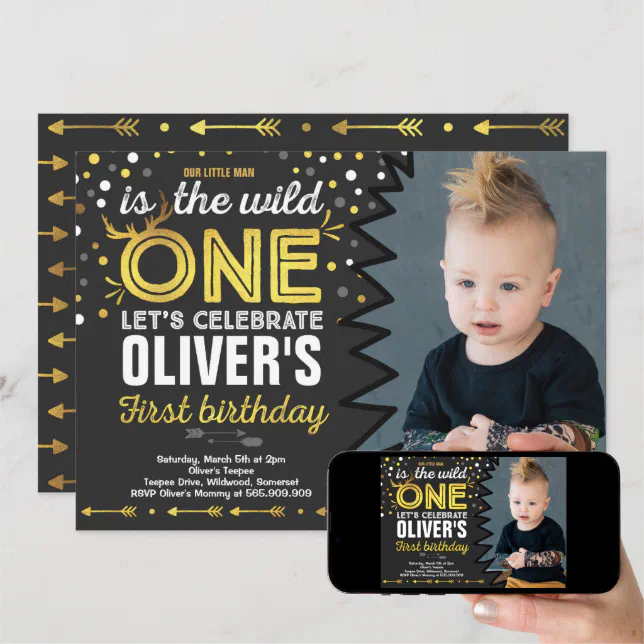 Wild One Birthday Invitation Modern Wild One Party | Zazzle