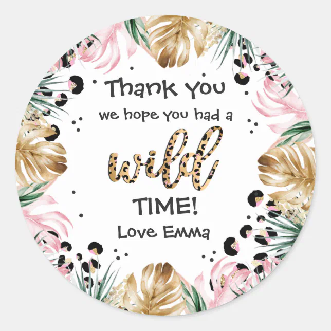 Wild One Birthday Leopard Print Wild Jungle Party Classic Round Sticker ...