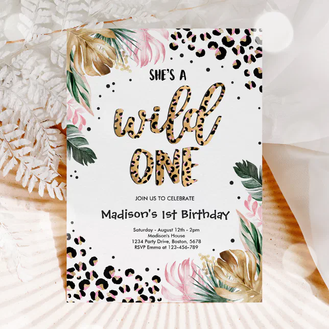 Wild One Birthday Leopard Print Wild Jungle Party Invitation | Zazzle