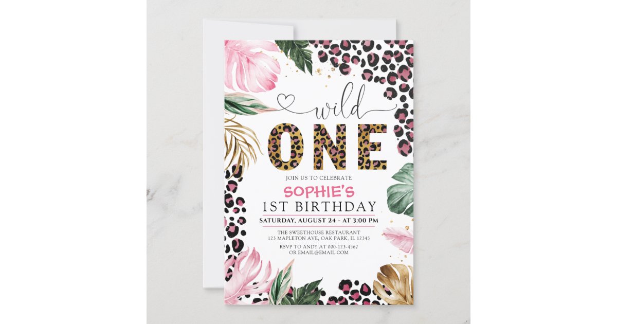 Wild One Birthday Leopard Safari Jungle Birthday Invitation | Zazzle