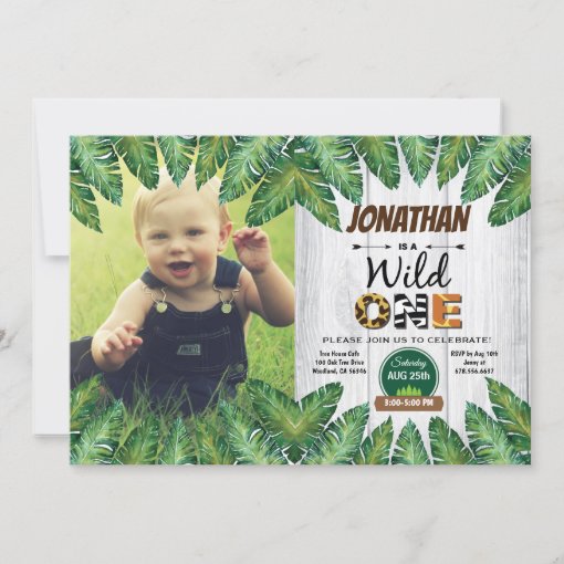 Wild one birthday party photo invitation boy | Zazzle