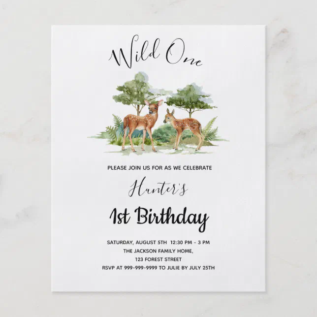 Wild One birthday woodland forest animals budget Flyer | Zazzle