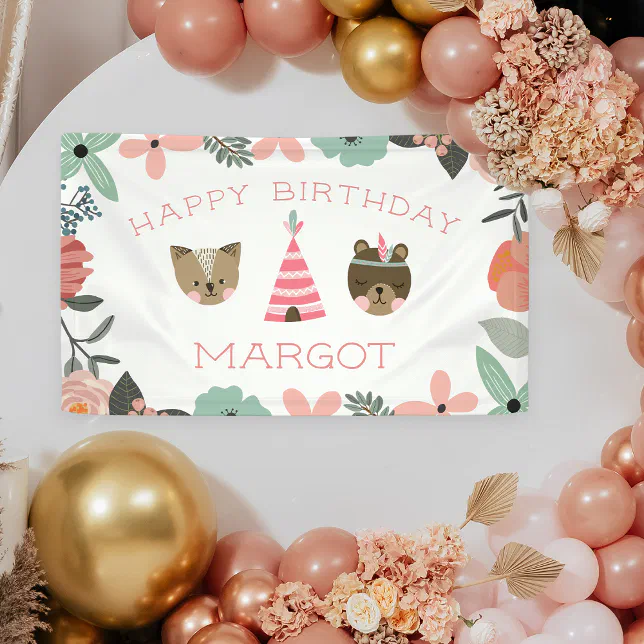Wild One | Boho Woodland Animals Birthday Party Banner | Zazzle