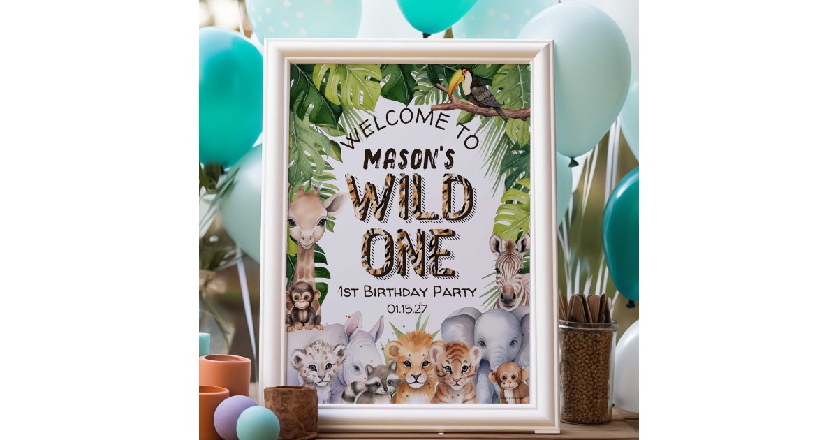 Wild One Boy 1st birthday Safari Themed Welcome Foam Board | Zazzle